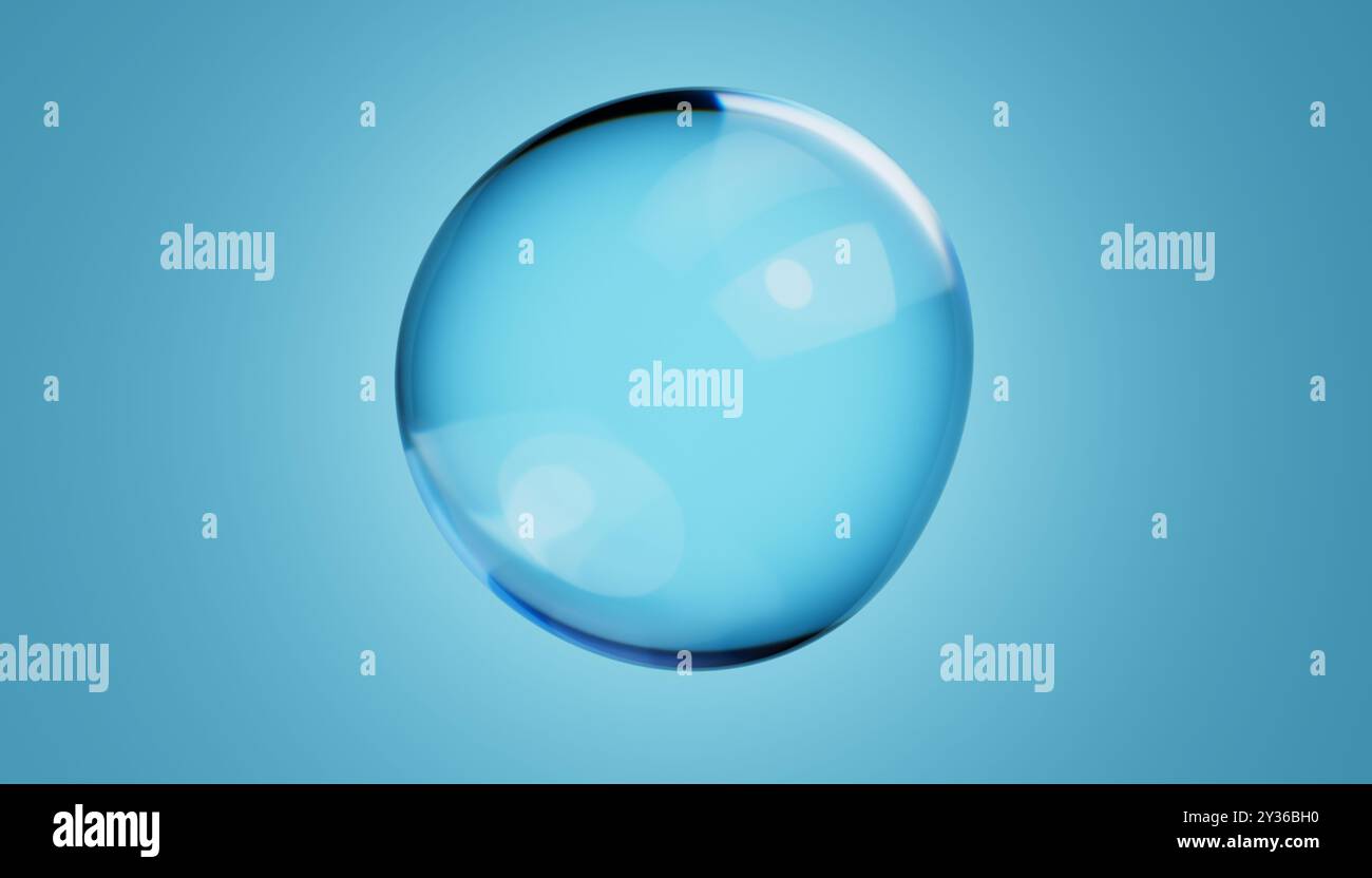 Abstract water bubble on blue background. Blue distorted droplet ...