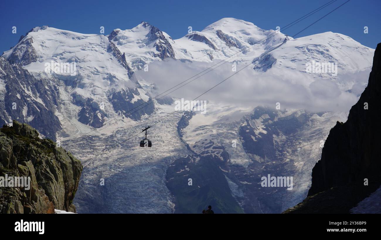 Cable Car Journey with Mont Blanc in the Distance, Chamonix Stock Photo ...