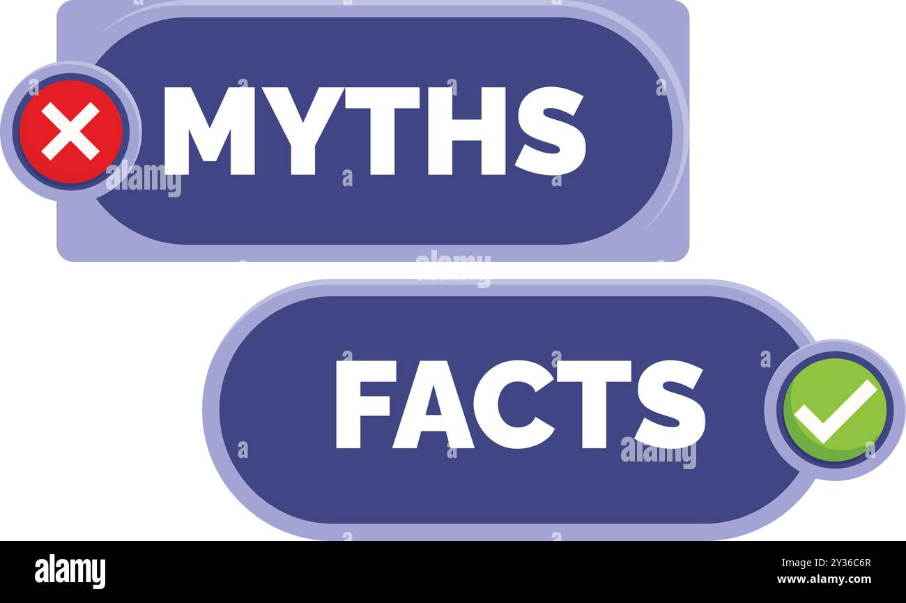 Two opposite abstract concepts showing myths and facts with cross and ...