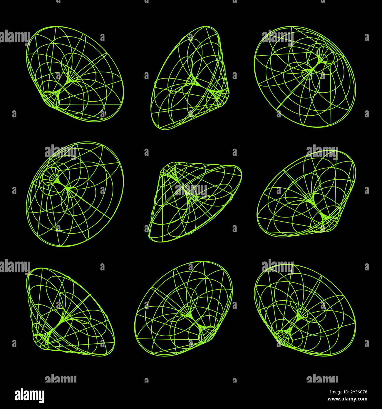 Wireframe lined shapes. Perspective mesh, 3d grid. Low poly geometric ...