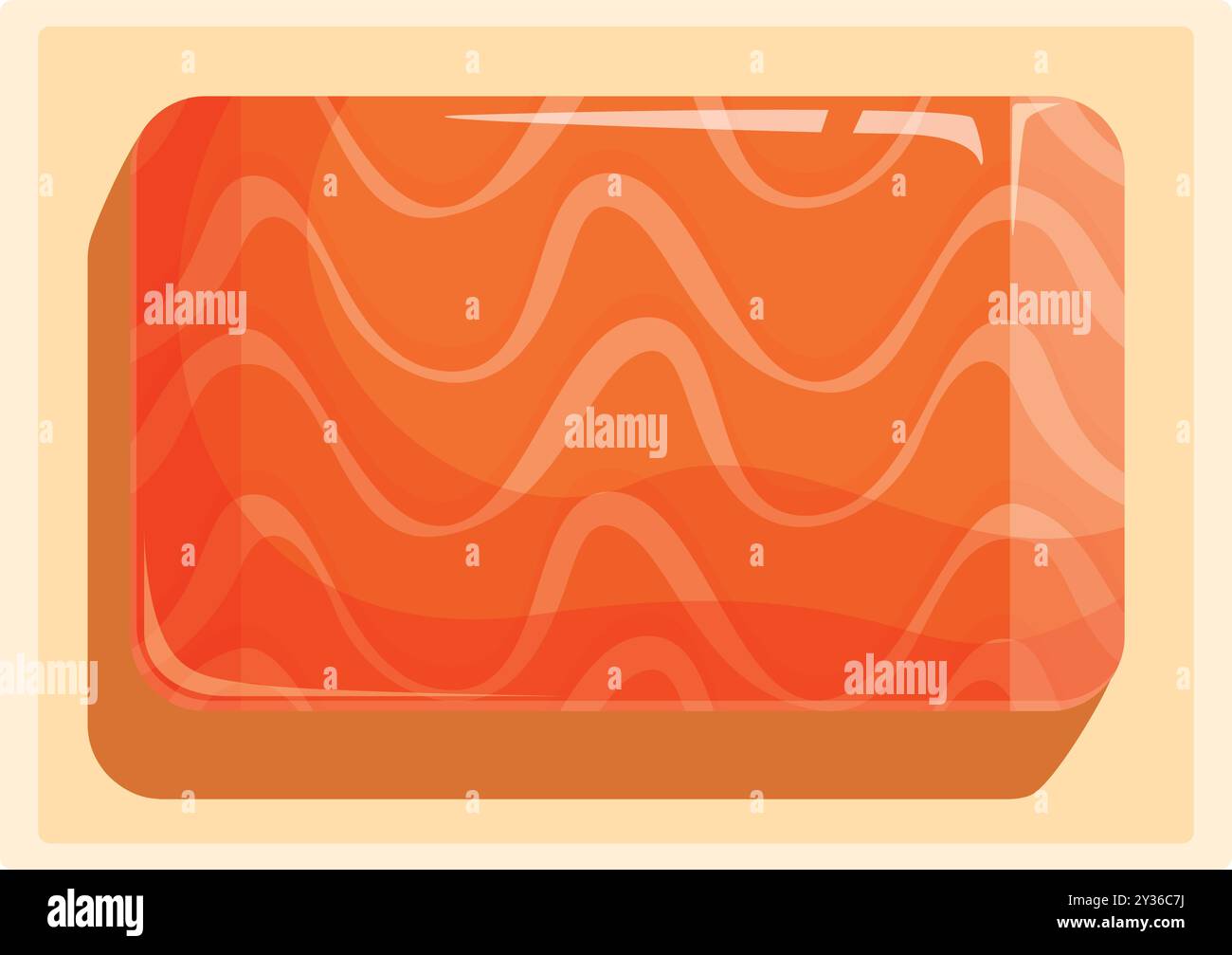 Cartoon icon of fresh salmon fillet lying on cardboard tray in ...
