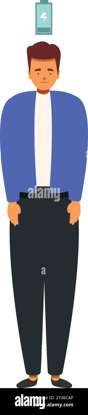 Businessman feeling exhausted and tired with low battery icon, business ...