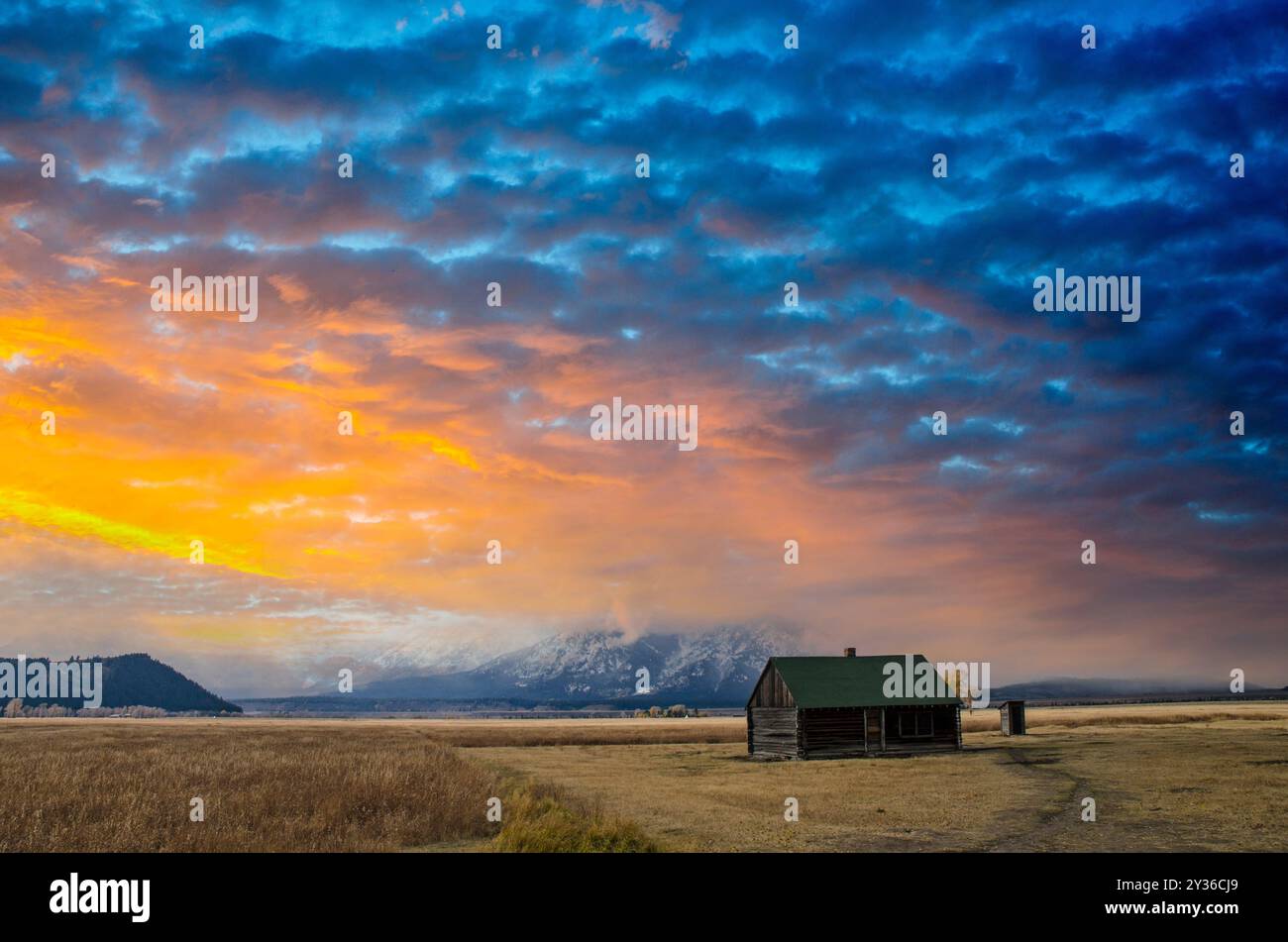 Sunset Over Mormon Row Historic District at the Teton Range of Grand ...