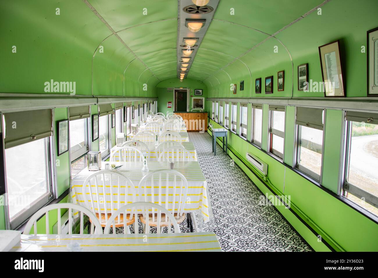 Inside the dining rail car at the railway museum in Avondale ...