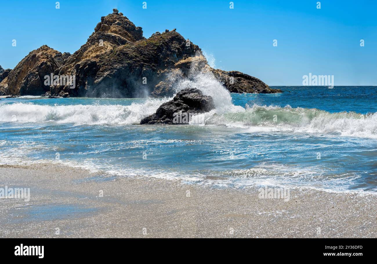 Jagged Sea Stack on a Coastal Beach at Pfeiffer Big Sur State Park in ...