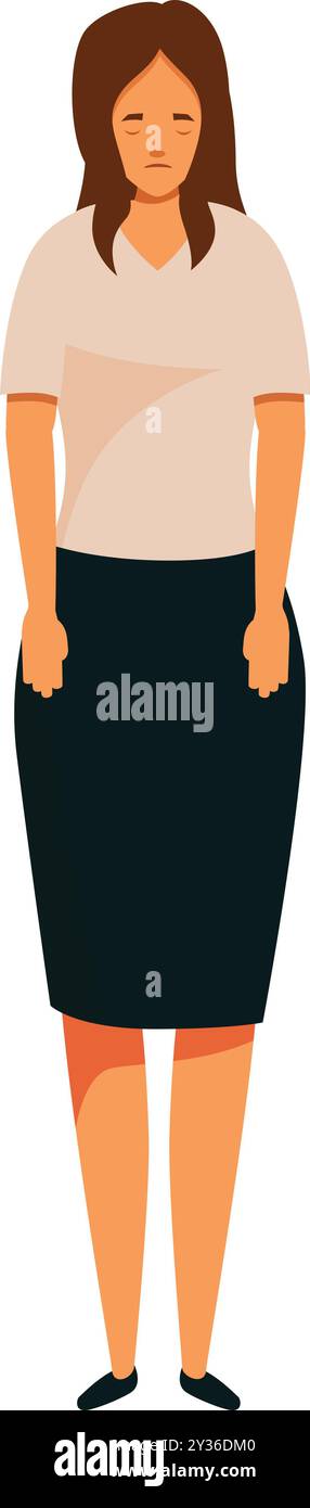Illustration of a sad office worker woman standing with her head down ...