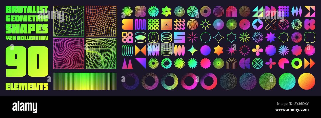 Brutalist geometric shapes, neon modern symbols. Groovy checkered ...