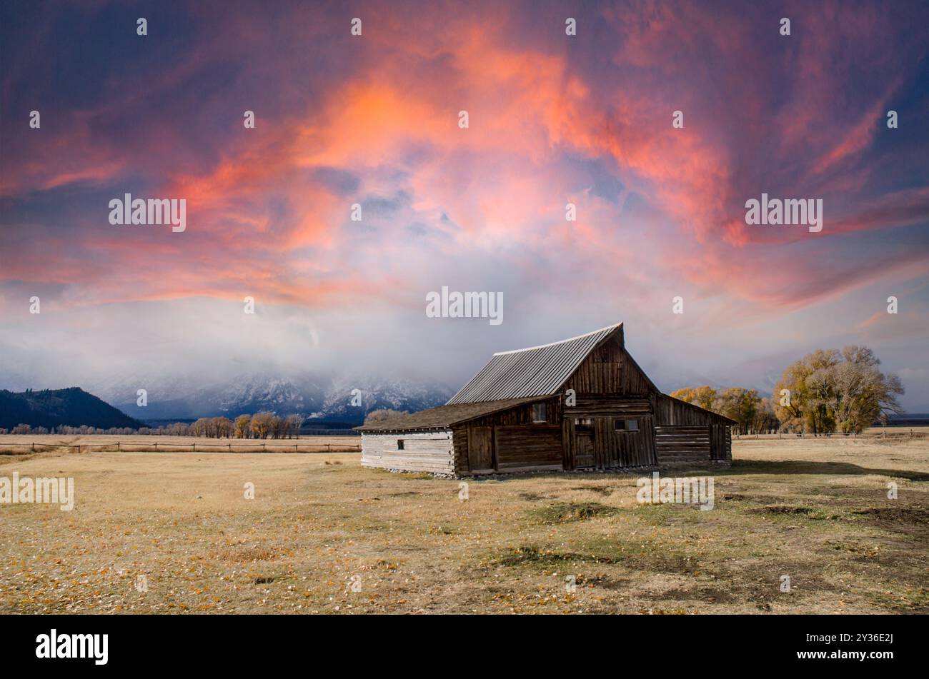 Sunset Over Mormon Row Historic District at the Teton Range of Grand ...