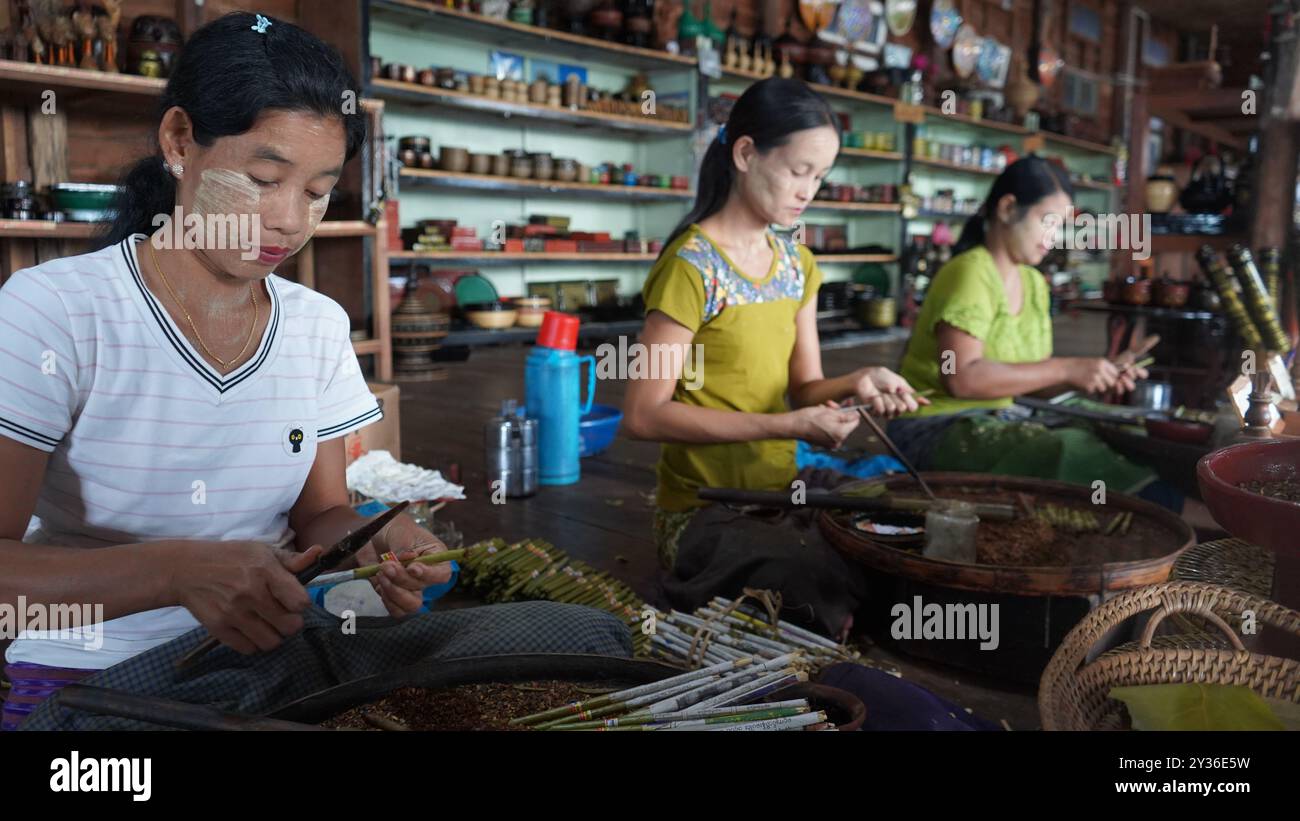 Traditional Cigar Workshop in Myanmar: Three Local Women Crafting ...