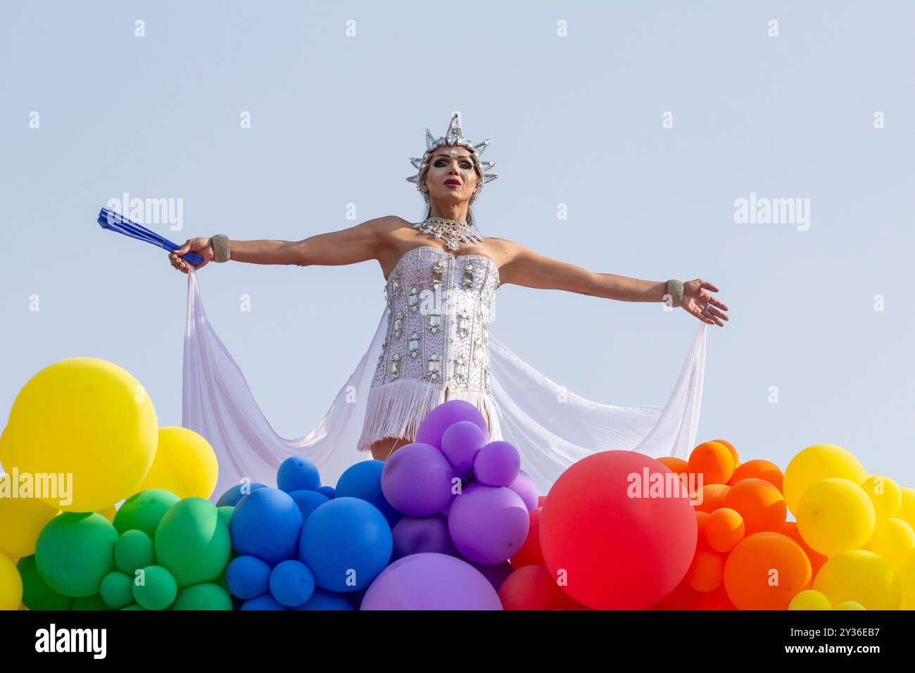 GOIÂNIA GOIAS BRAZIL - SEPTEMBER 08 2024: An LGBT person, dressed in ...