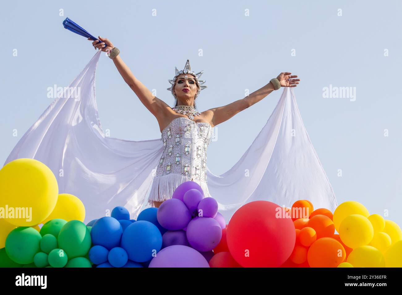 GOIÂNIA GOIAS BRAZIL - SEPTEMBER 08 2024: An LGBT person, dressed in ...