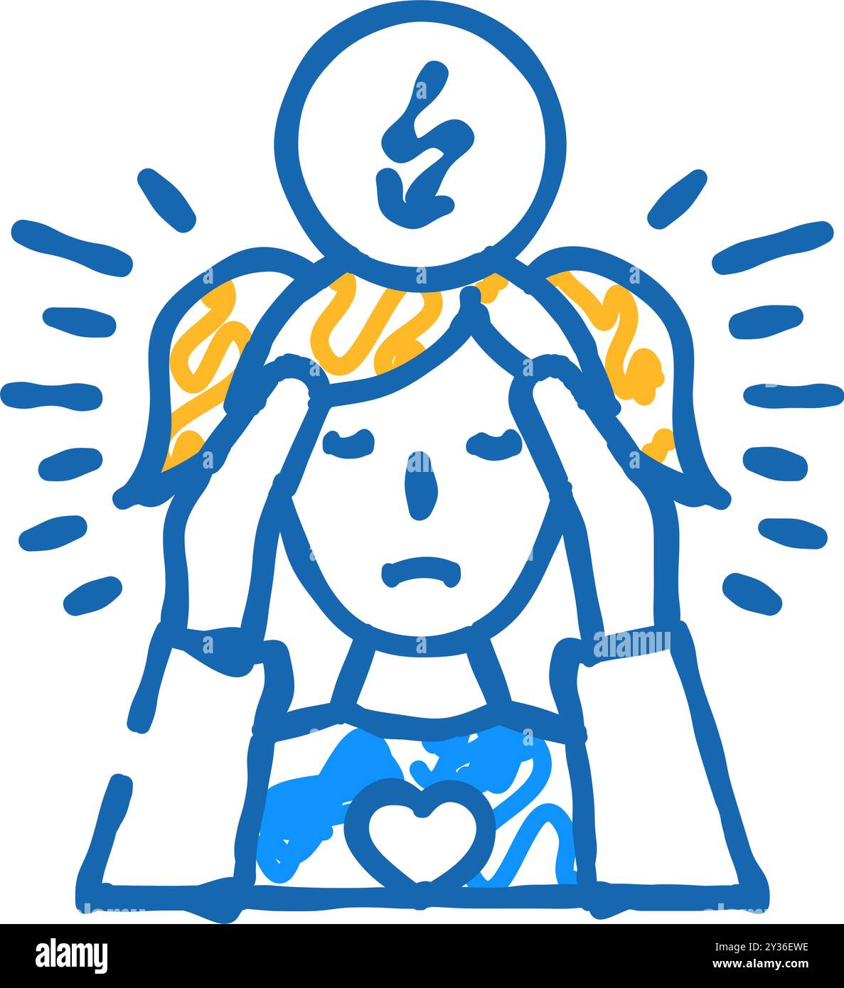 girl kid stress headache icon doodle illustration Stock Vector Image ...