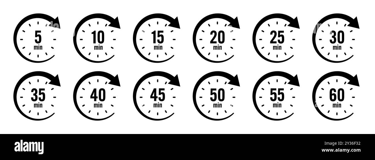 Stopwatch icons with pointer arrow. Chronometer, time counter with dial ...