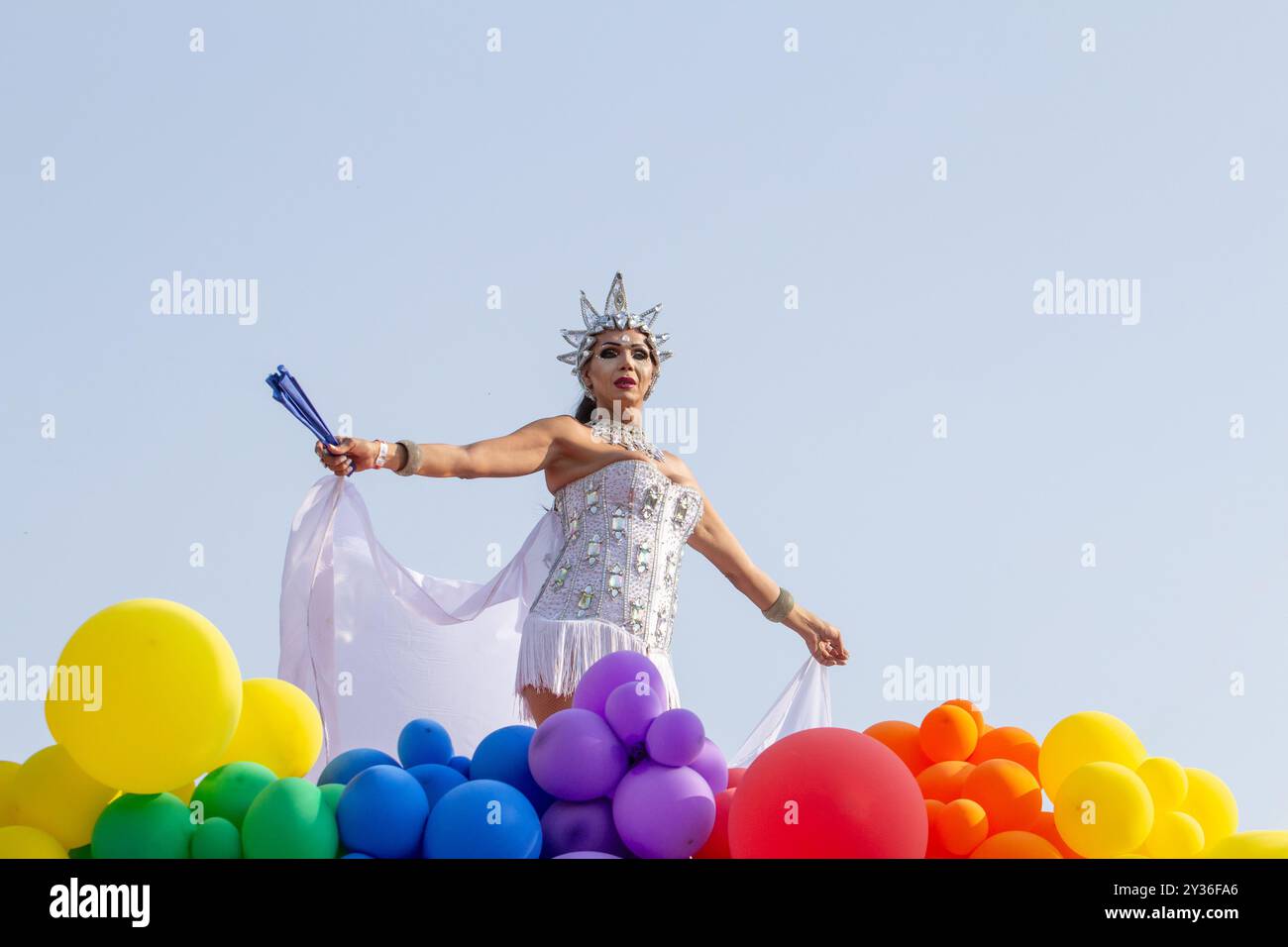 GOIÂNIA GOIAS BRAZIL - SEPTEMBER 08 2024: An LGBT person, dressed in ...