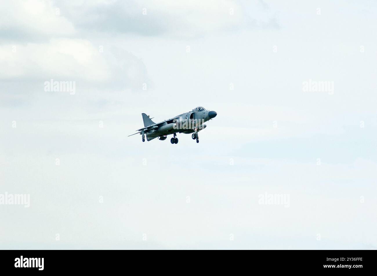 A Royal Navy Sea Harrier jump jet hovers at the RAF Waddington ...