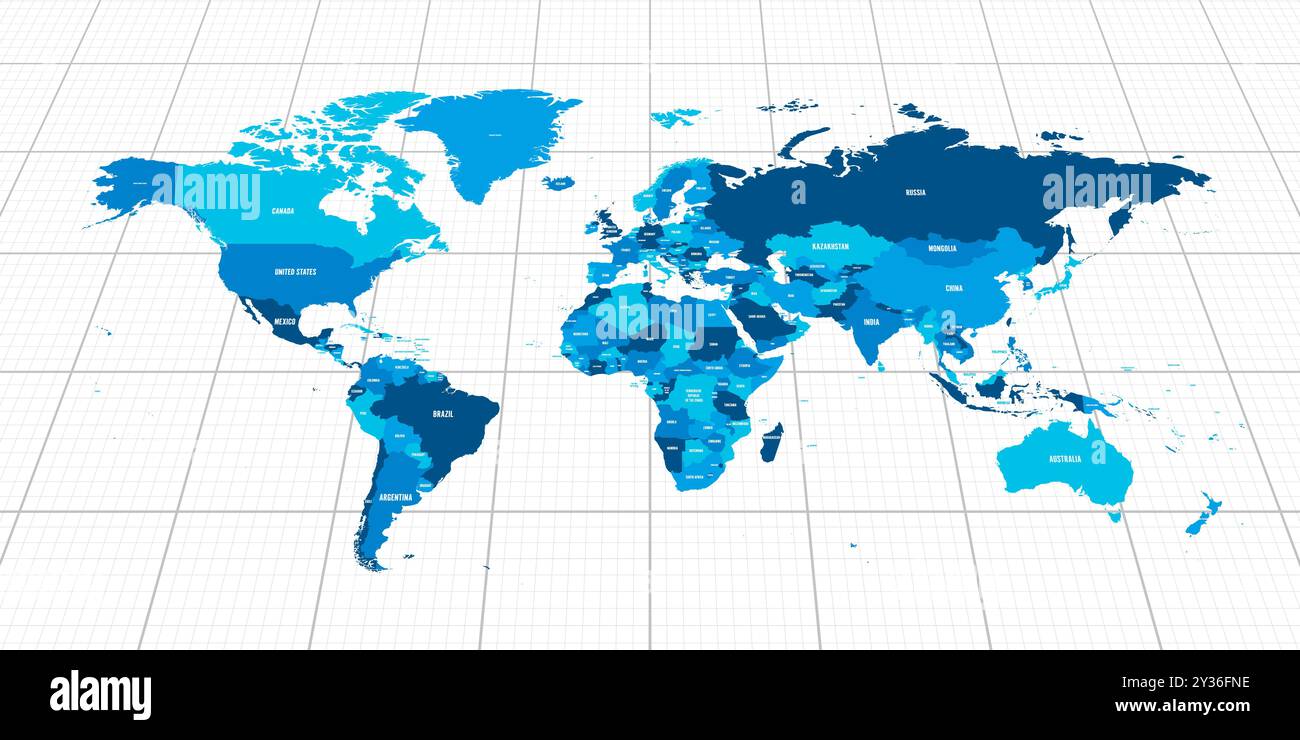 Blue geopolitical map of World. Bottom perspective view with background ...