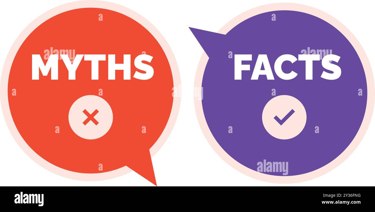Two speech bubbles comparing myths and facts, one marked with an x and ...