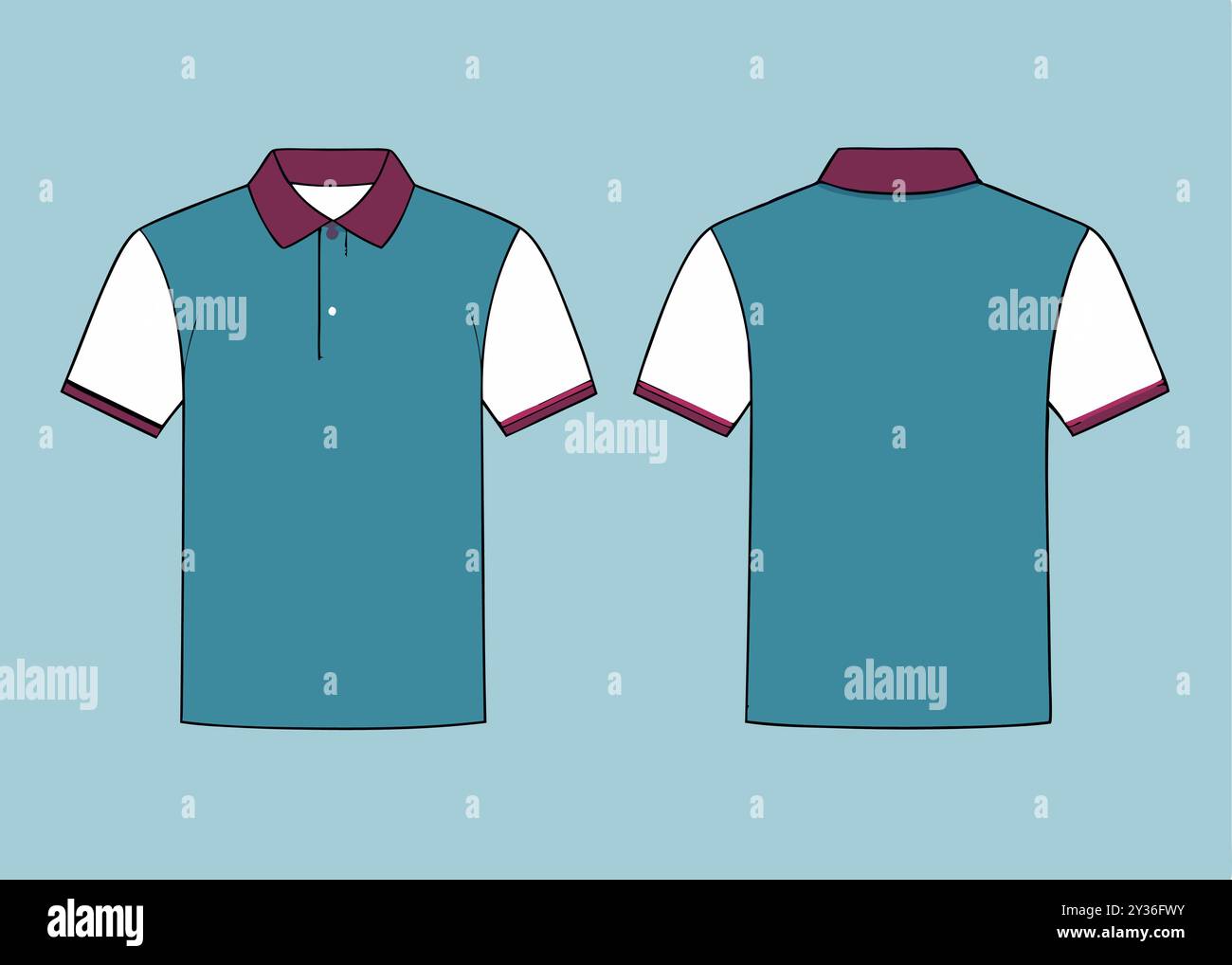 A classic polo shirt design with a teal body, white sleeves, and ...