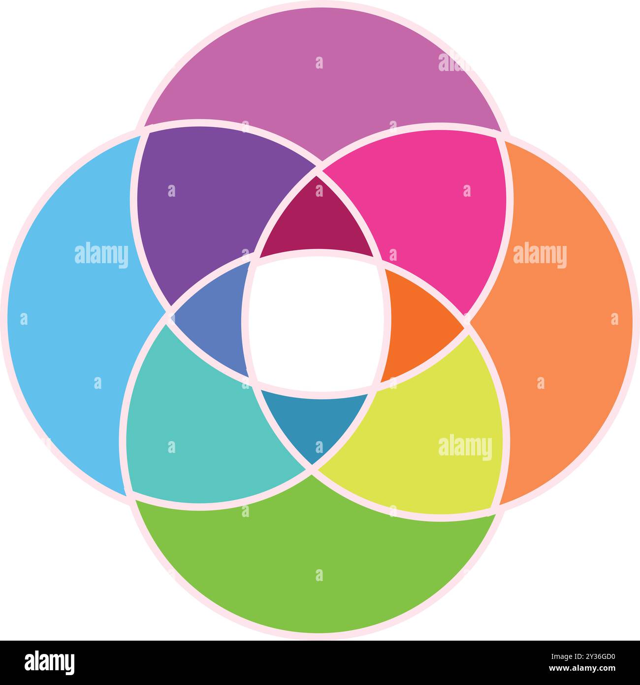 Abstract design of colorful interlocking circles creating a central space, symbolizing unity ...