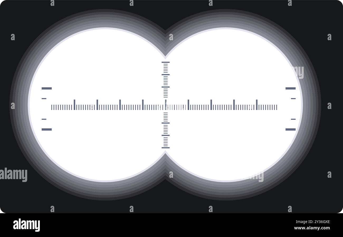 Binoculars view showing measuring scale focusing on target on black ...