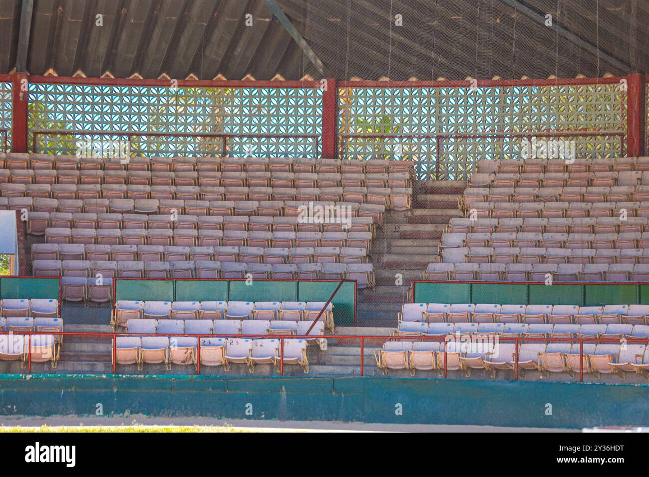 Old seats at the Luis Encinas baseball stadium in the city of Agua ...