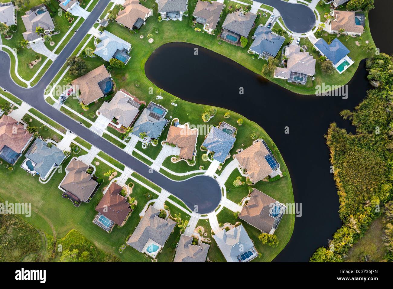 Cul de sac street dead end and private residential houses in rural ...