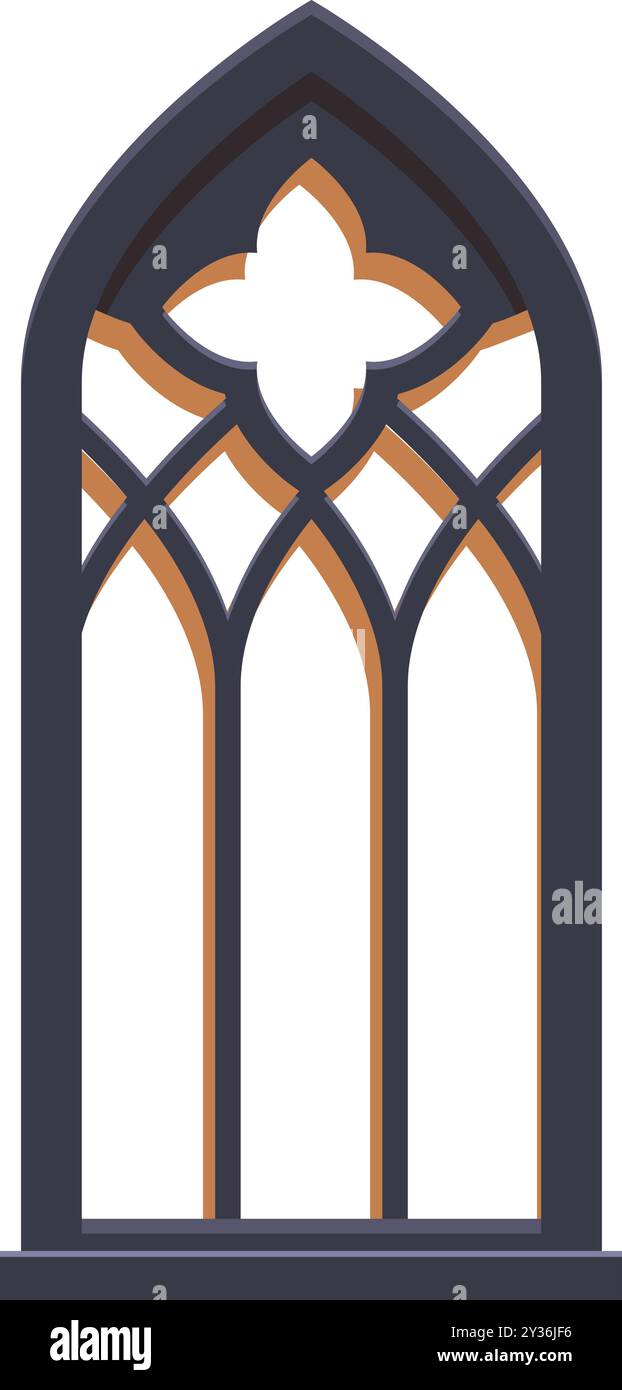 Tall gothic window with a stone arch featuring a clover pattern is ...