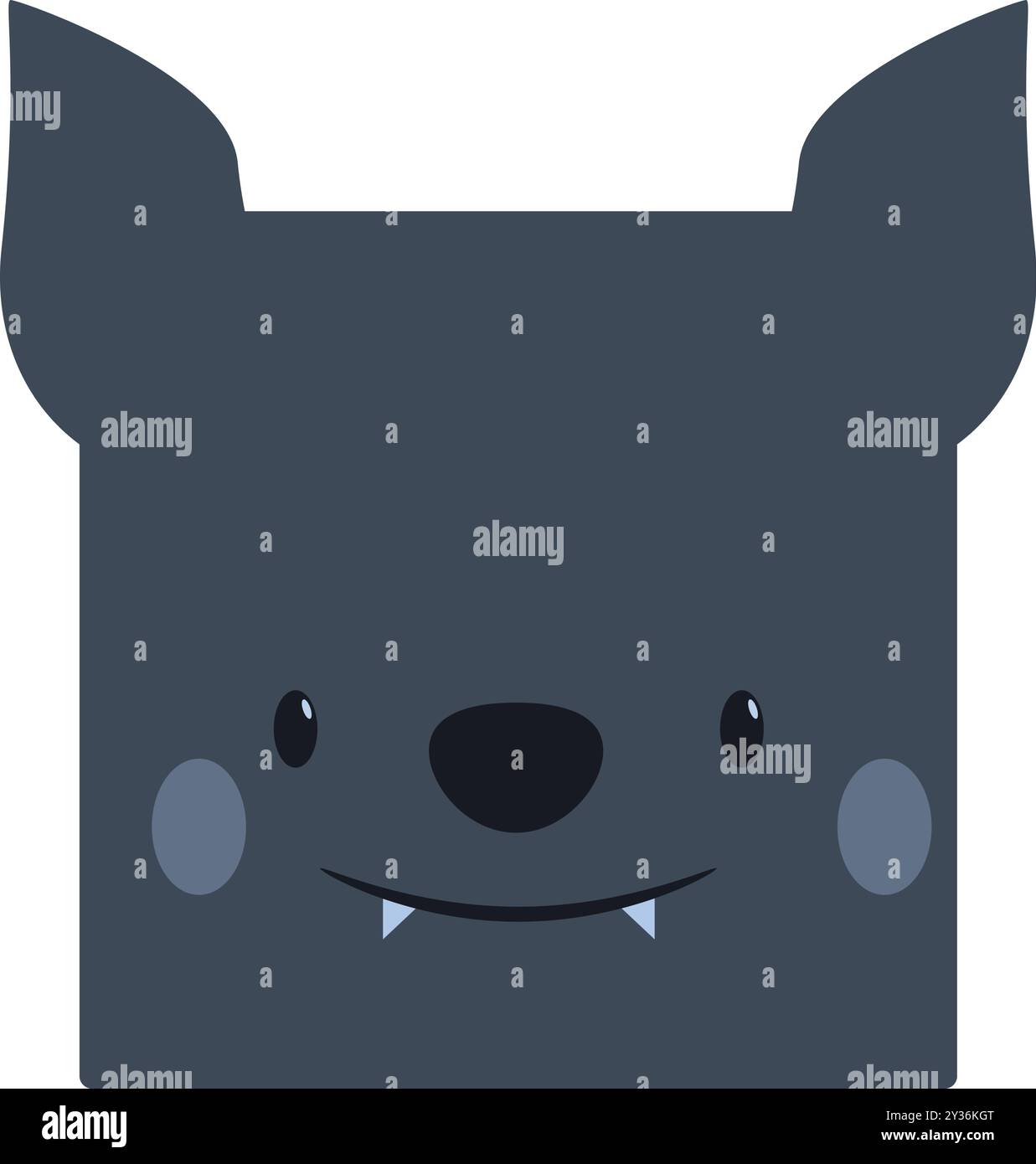 Simple vector illustration of a stylized smiling grey bat face, showing ...