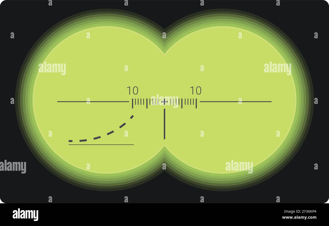 Night vision binoculars displaying green view with tracking markings ...