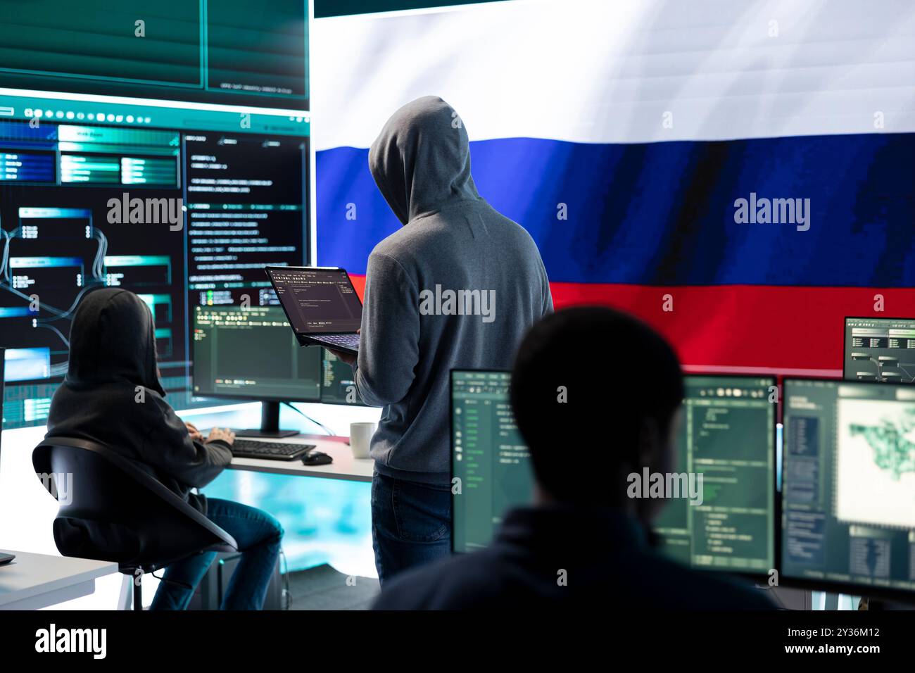 Russian cyber forces operative working with computer systems in a ...
