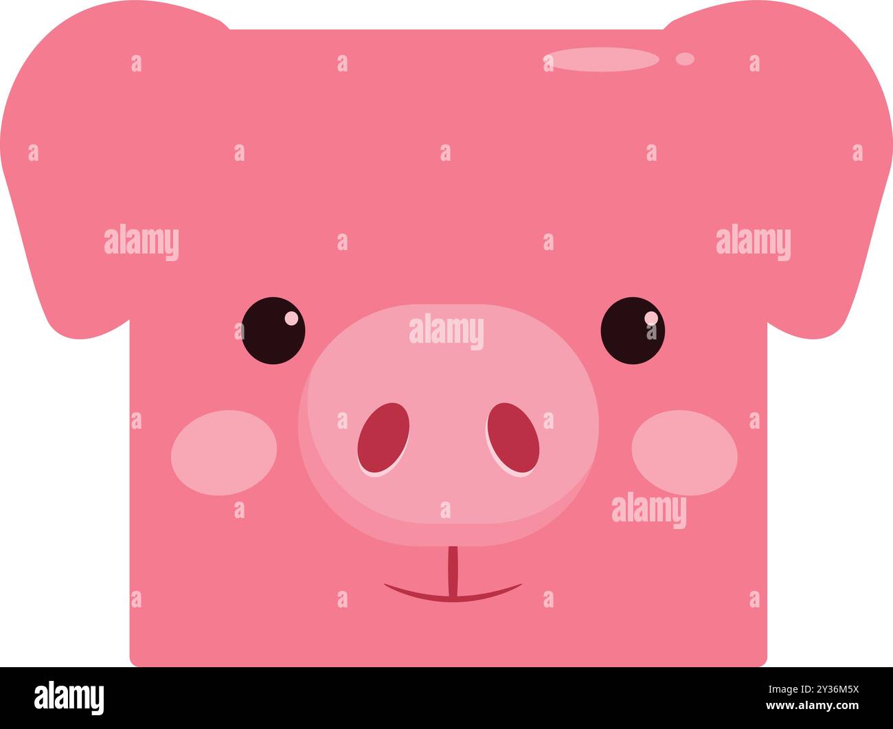 Cartoon illustration of a square shaped pink piglet with a cute smile ...