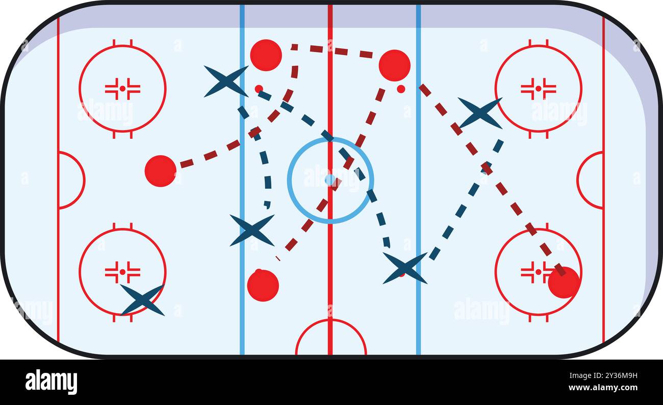 Hockey coach is drawing plays during a timeout showing the movement of ...