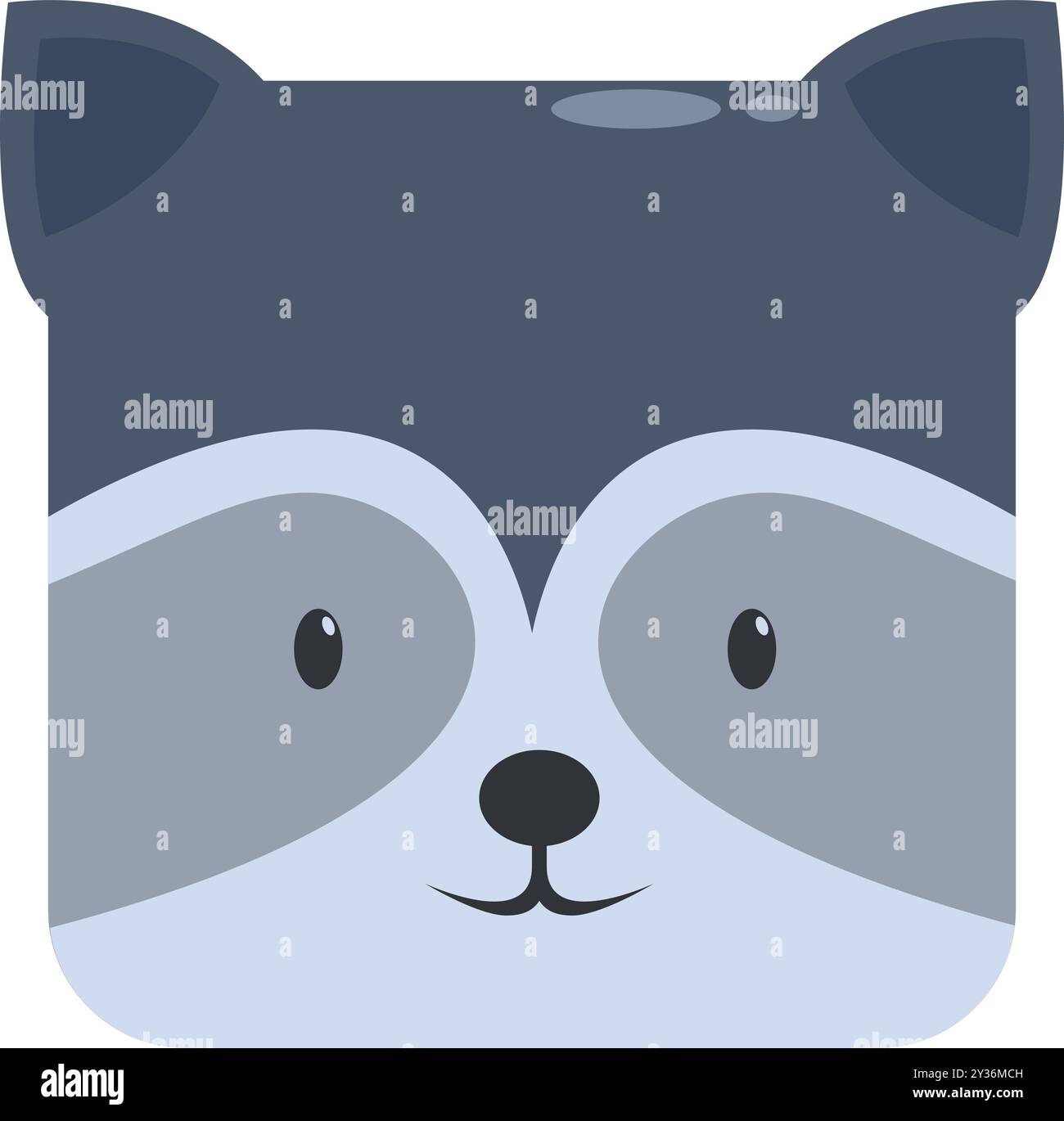 Cute raccoon face with a square shape is smiling in this illustration ...