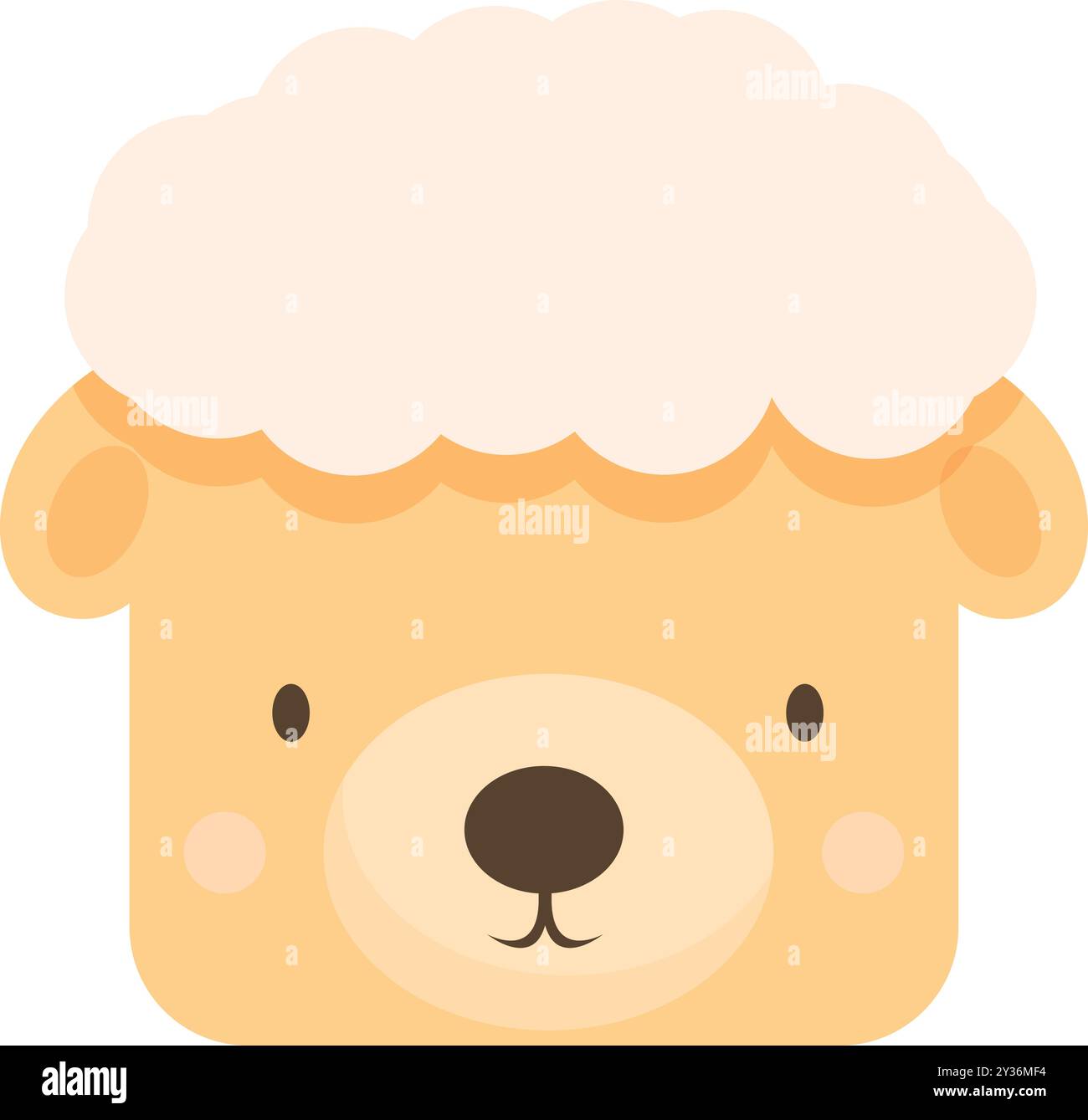 Cartoon sheep face illustration smiling and looking forward on a white ...