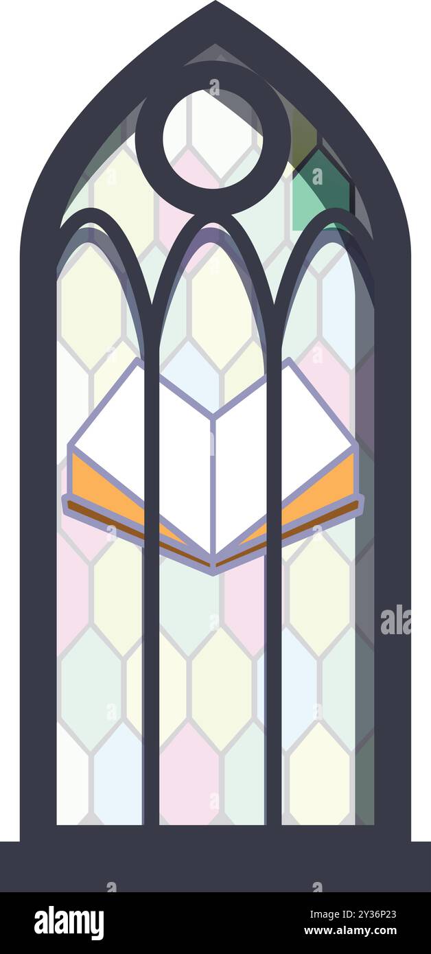 Open book with blank pages is floating in the middle of a church ...