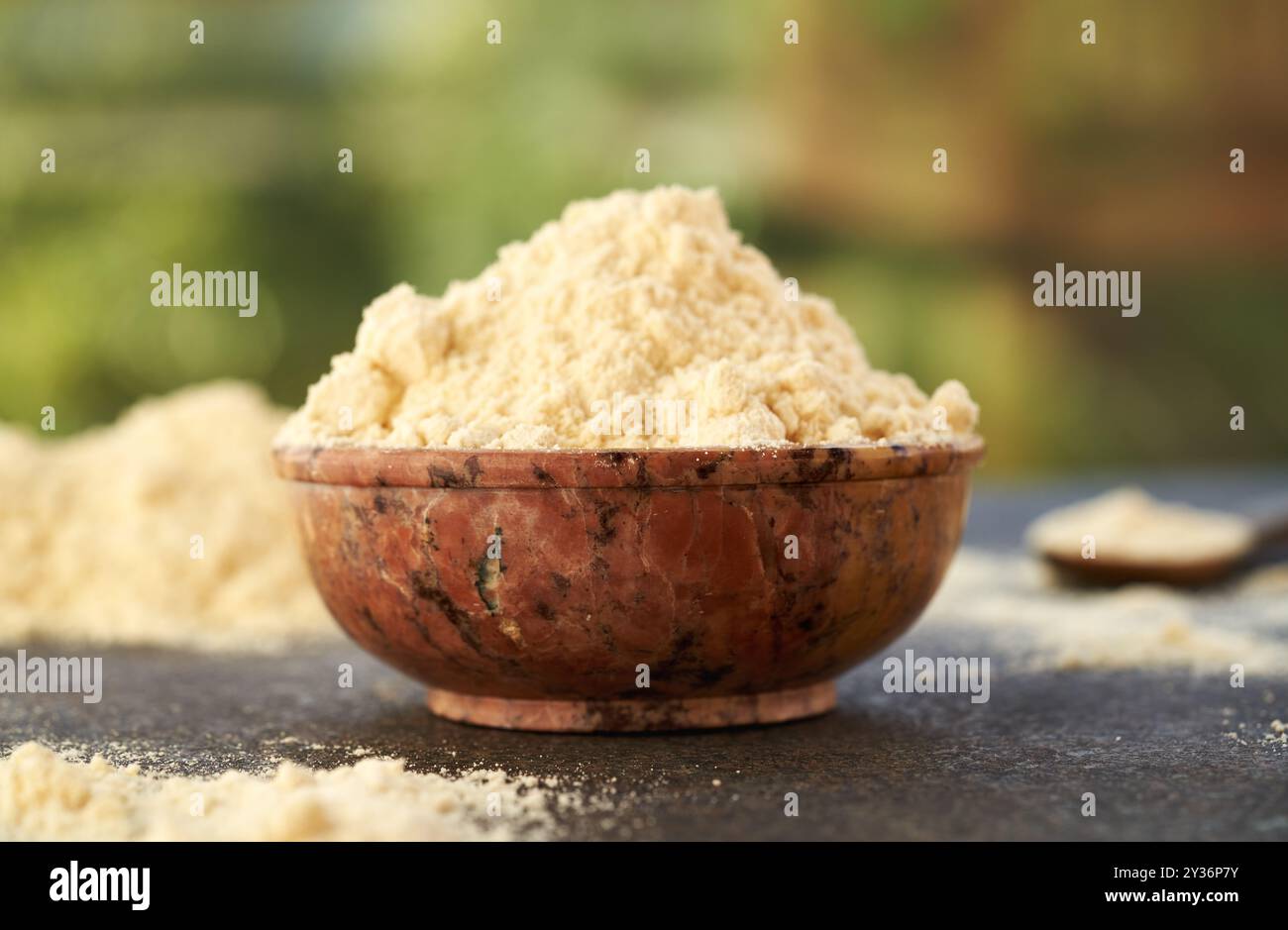 Whey protein powder in a bowl outdoors Stock Photo - Alamy
