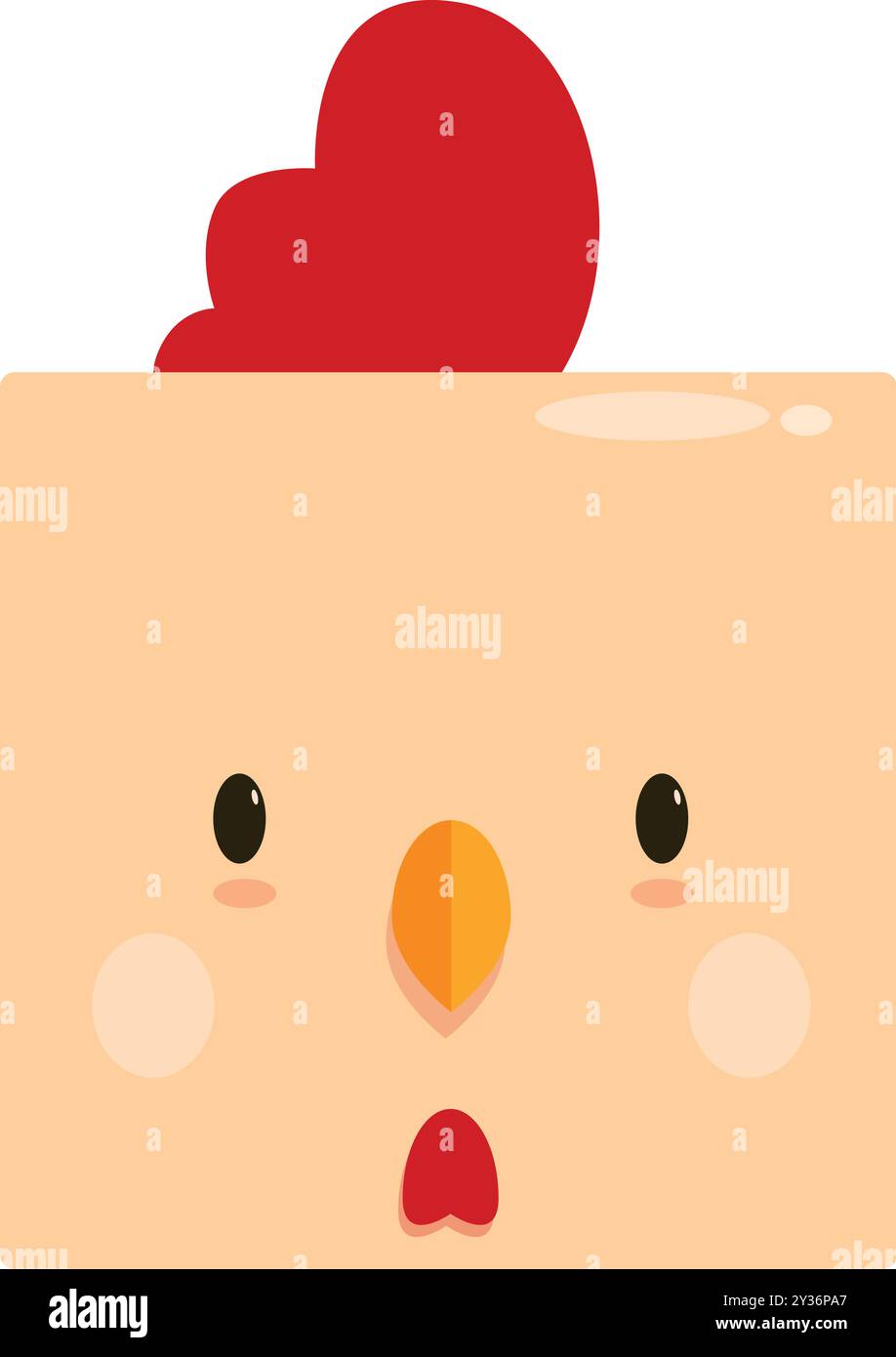 Funny cartoon square shaped chicken surprised face expression Stock ...