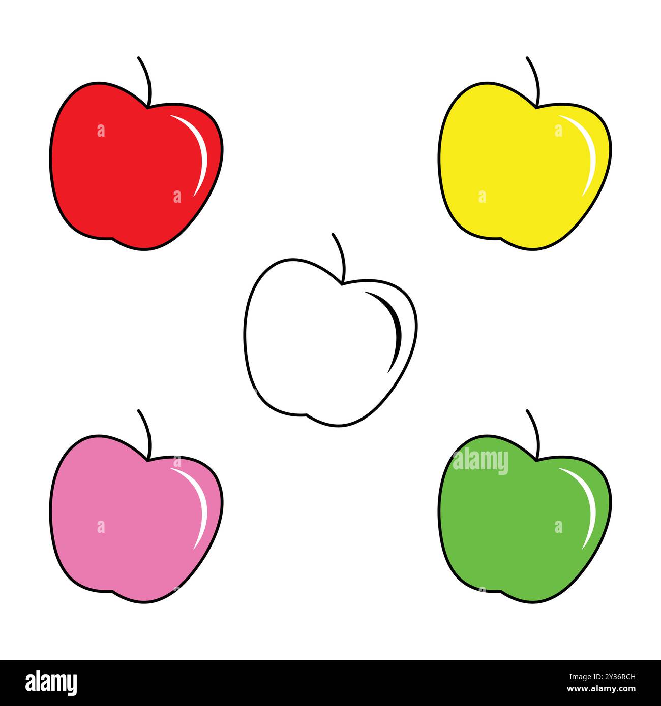Set of vector color apples, isolated on the white background. Red ...