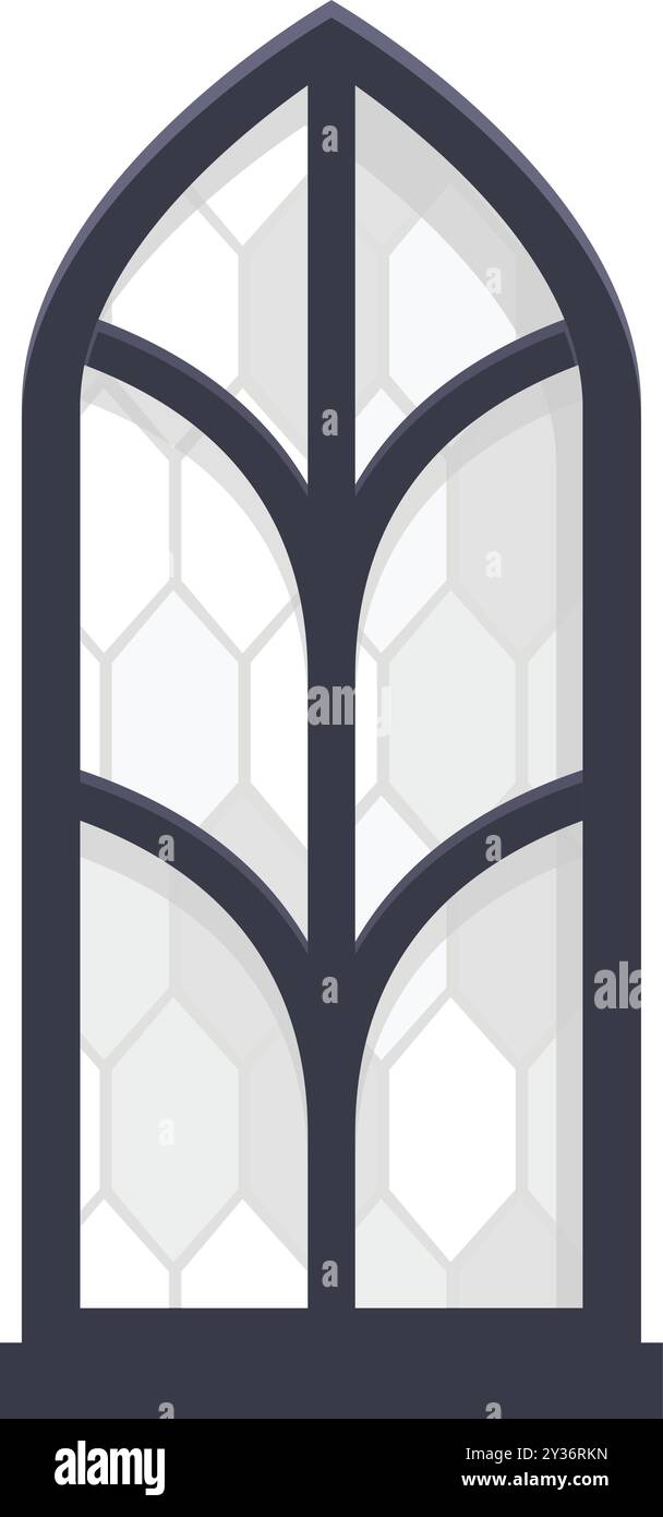 Arched medieval gothic window with stone arch and geometric glass ...