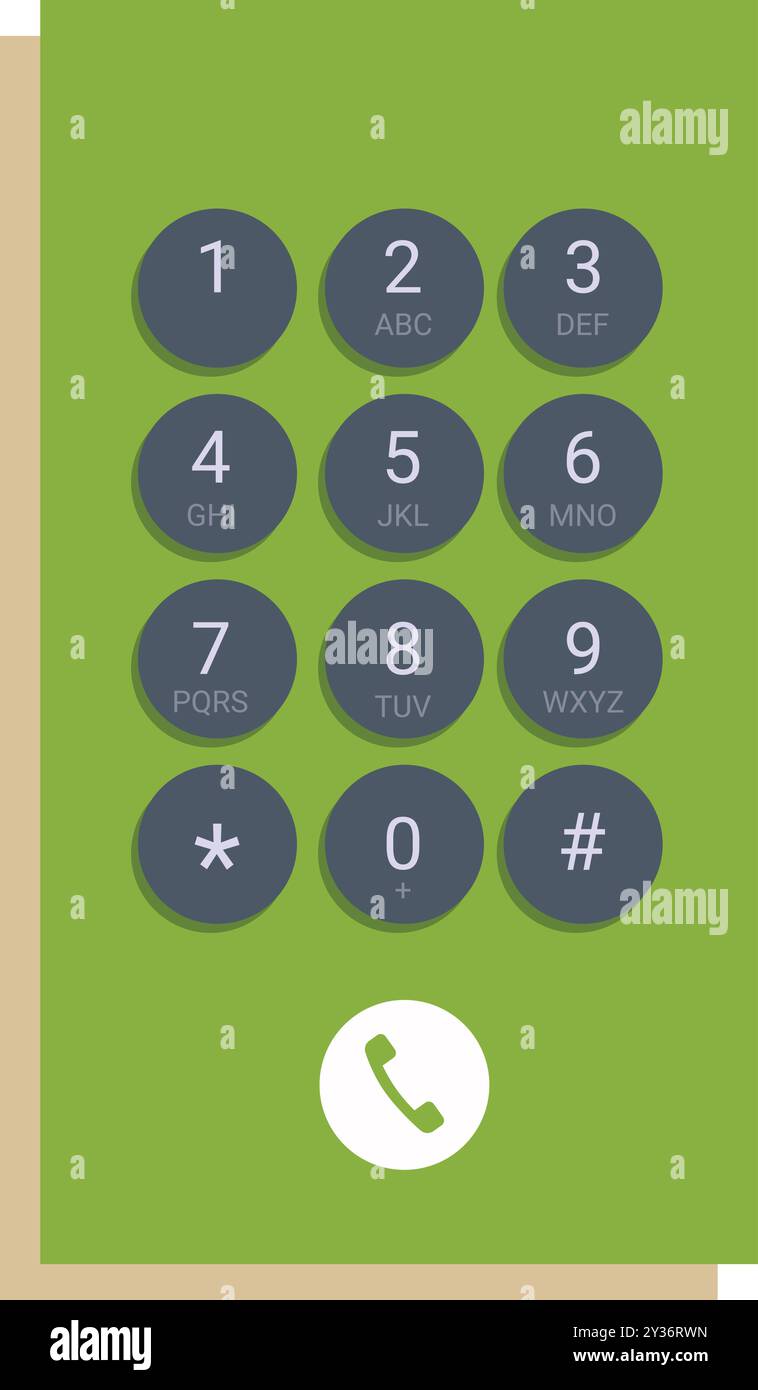 Smartphone keypad on green background showing numbers and call button Stock Vector Image & Art ...