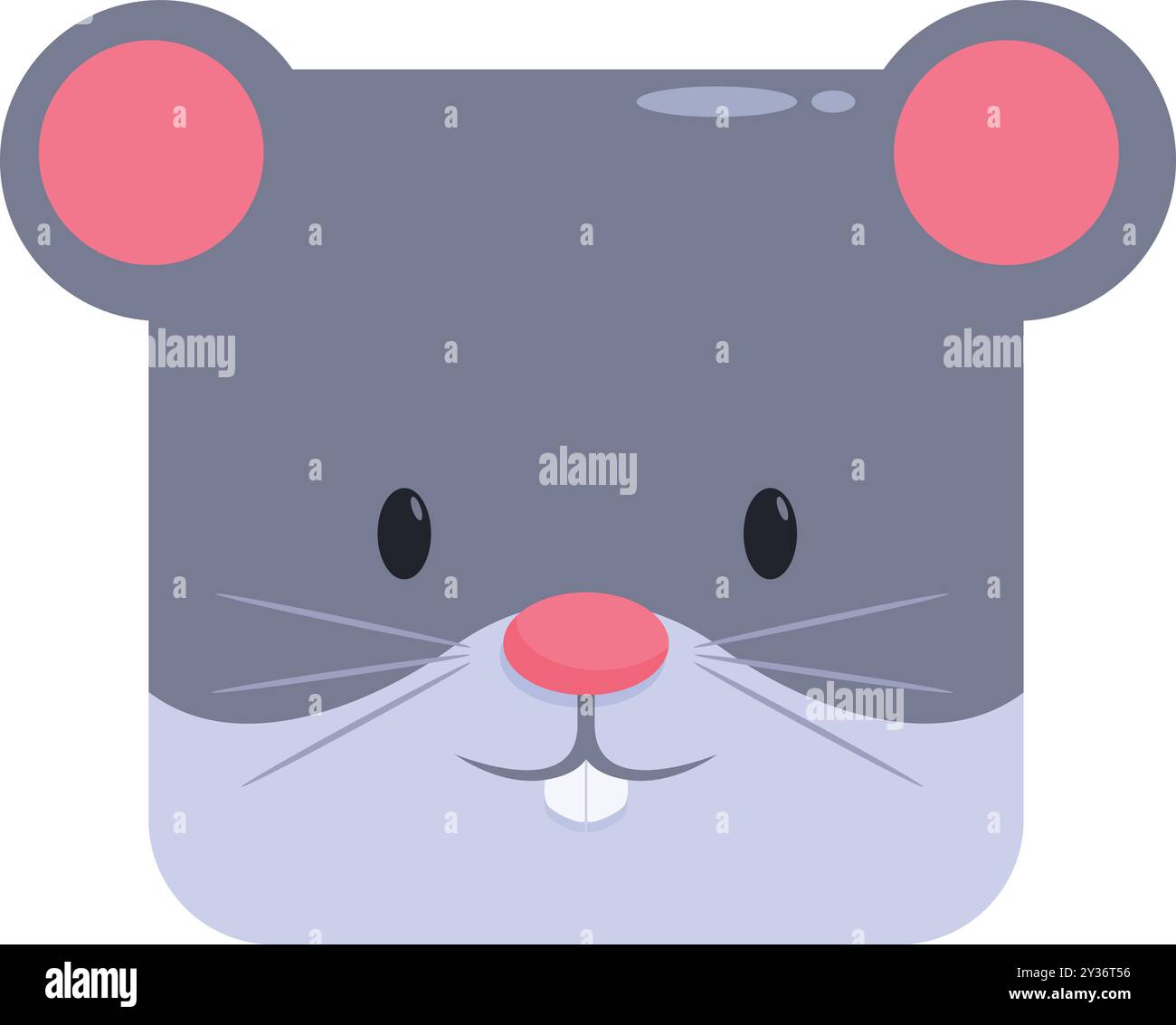 Cartoon mouse face with big smile, pink ears and nose showing two teeth ...
