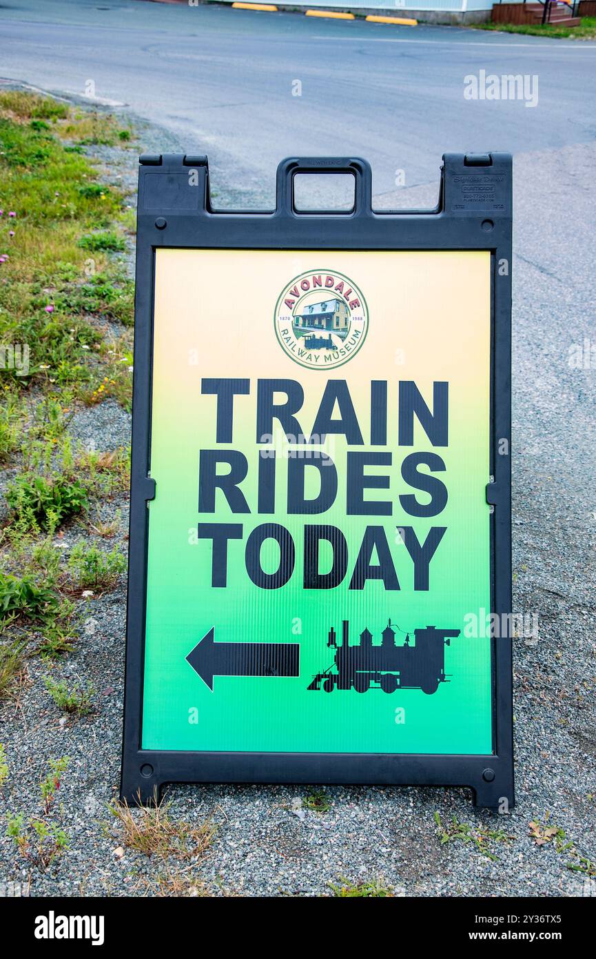 Sign advertising train rides at the railway museum in Avondale ...