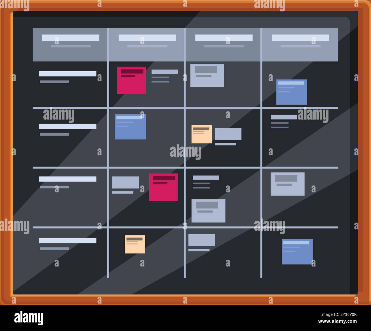 Agile board with color stickers showing daily tasks for software ...