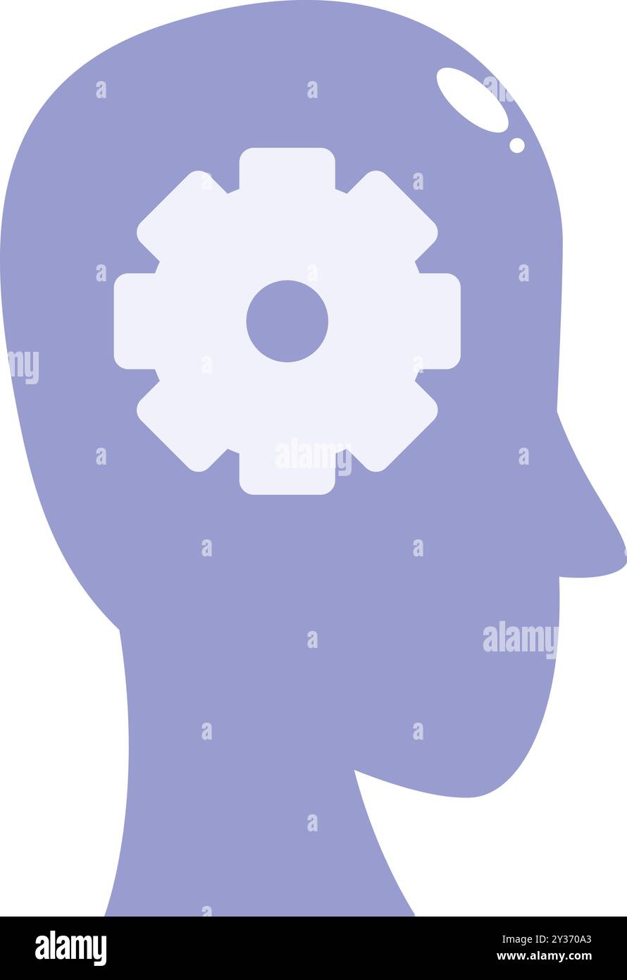 Human head silhouette with rotating gears symbolizing active thinking ...