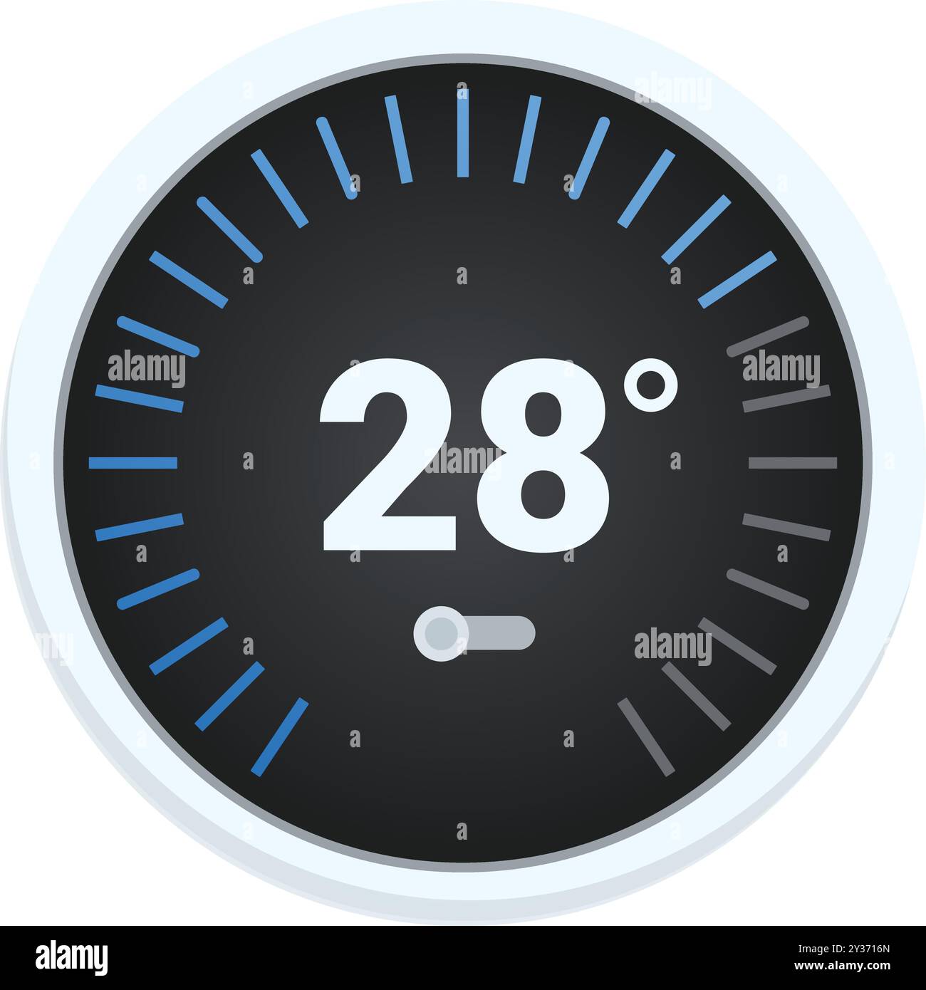 Round thermostat showing temperature is increasing on a white ...