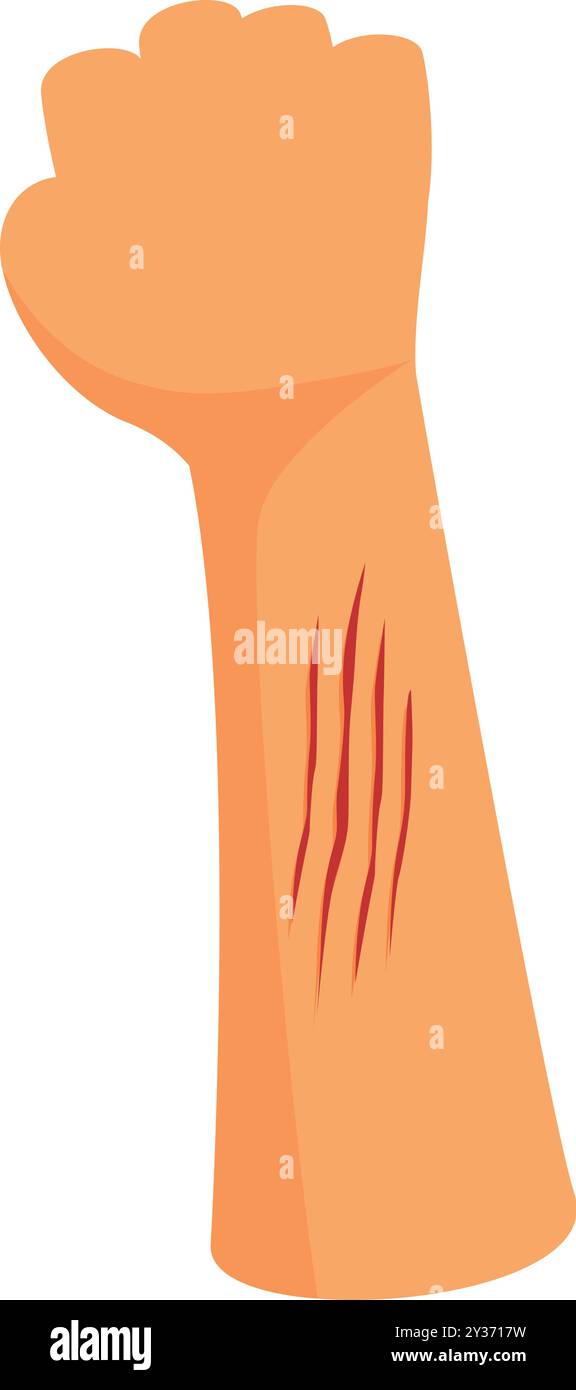 Clenched fist held up on a hand showing self harm scars, representing ...