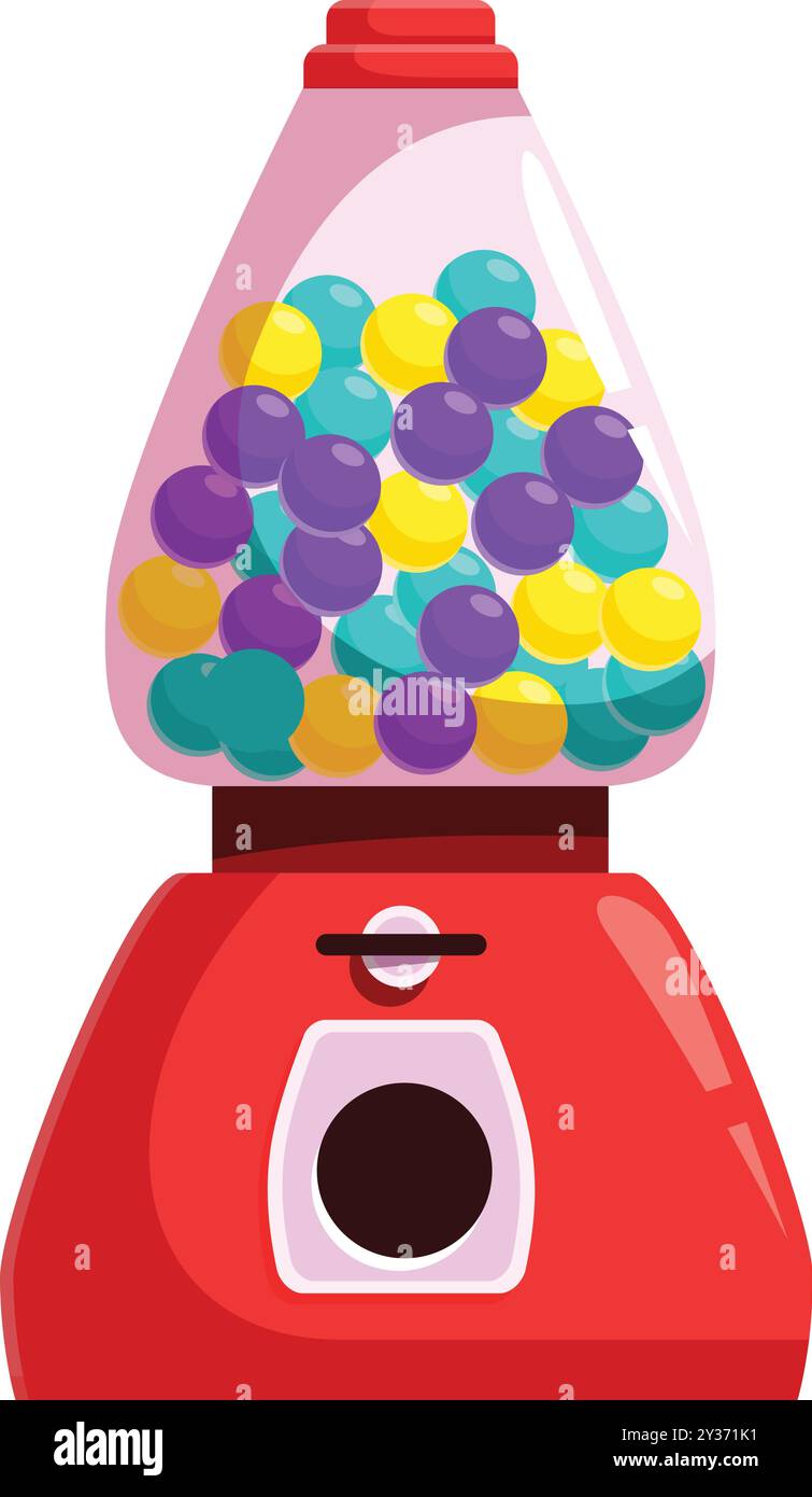 Classic red gumball vending machine, filled with colorful spheres of ...