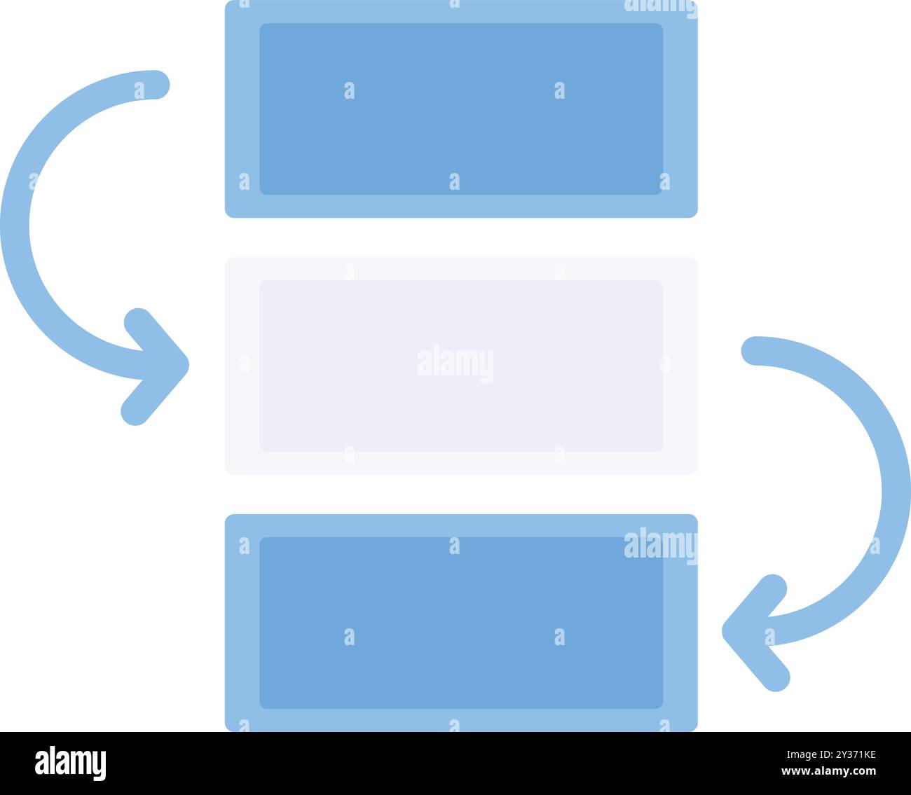 Minimalist blue icon depicting data synchronization with arrows moving in a loop around three ...