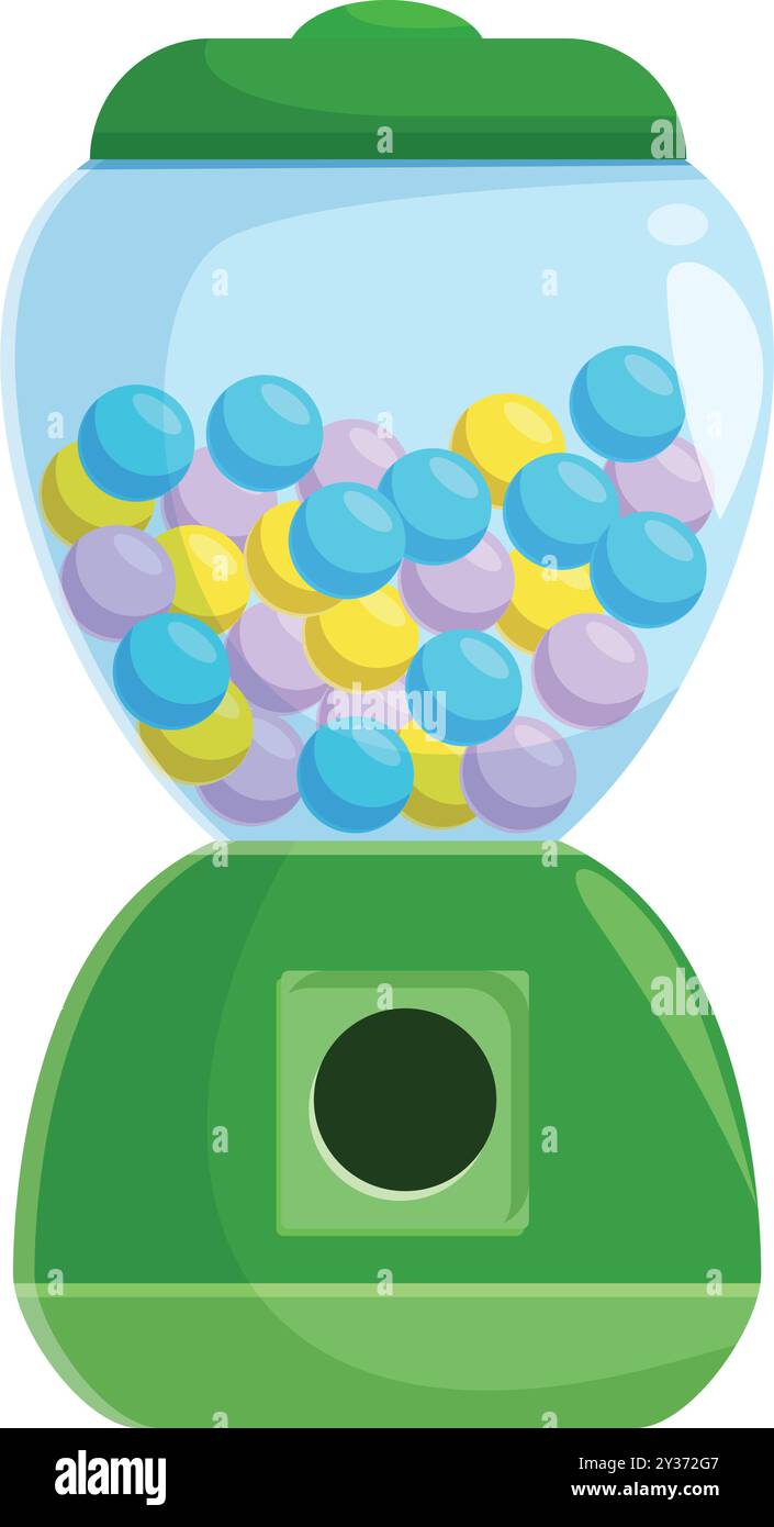 Classic green gumball vending machine dispensing colorful candy, a ...