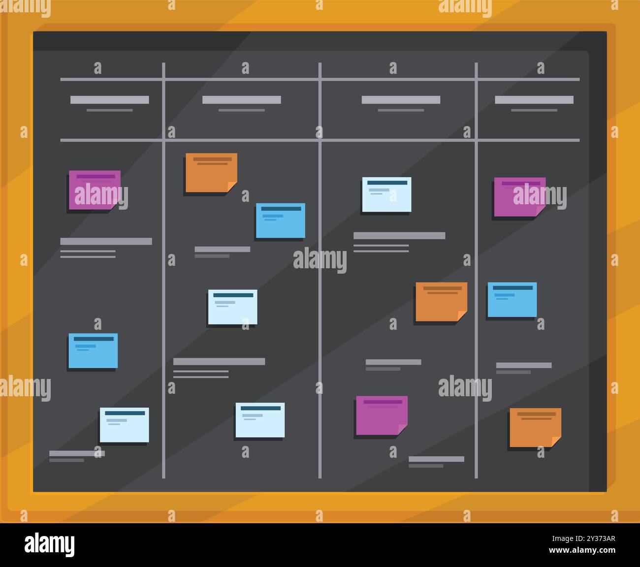 Scrum board with color coded sticky notes showing sprints for an agile ...